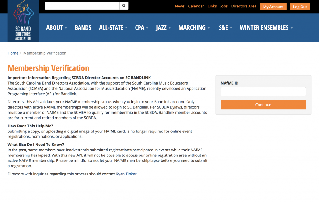 NAfME Verification & Bandlink – South Carolina Band Directors Association